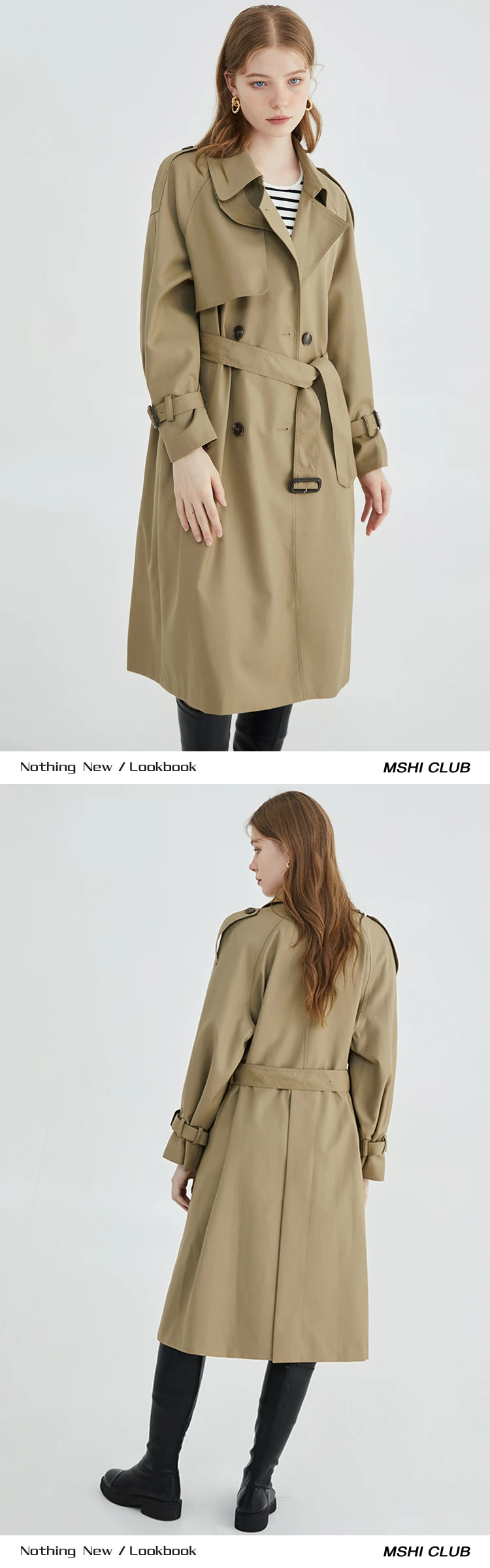 Women's Double Breasted Trench Coat - Solid Color & Sustainable