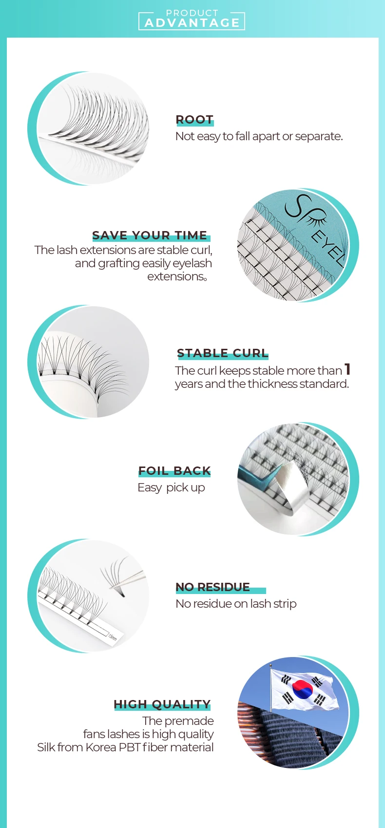 Korea Pbt 2d 3d 4d 5d 6d 7d 8d 9d 10d Premade Volume Fans Short Stem ...