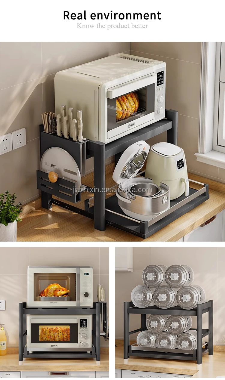 Metal Extendable Microwave Oven Rack Adjustable Shelf 2 Tier Utensils ...