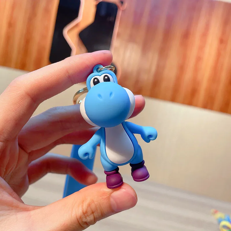 Lovely Cartoon Mario Yoshi Keychain 3D Doll Backpack Decoration Car Key ...