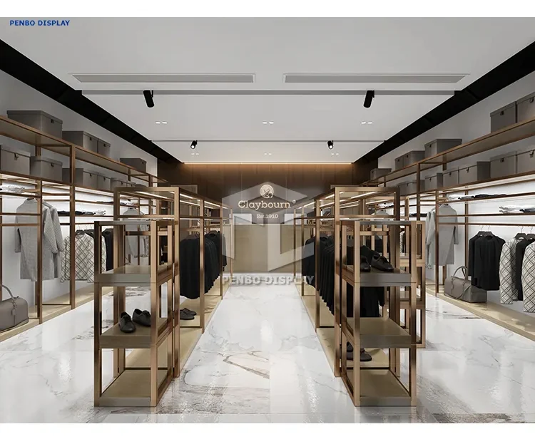 Modern Retail Shop Metal Gold Dress Clothing Store Display Rack ...