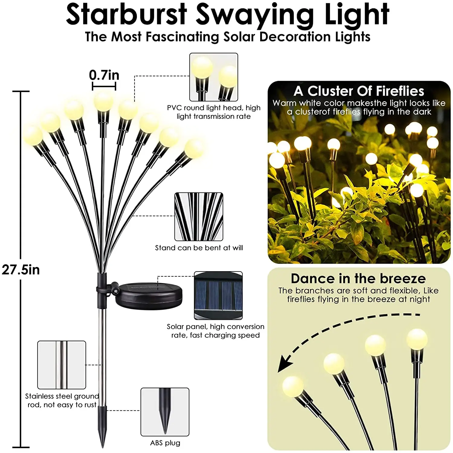 Starburst Swaying Firefly Light - IP65 Waterproof Solar Pathway Lights