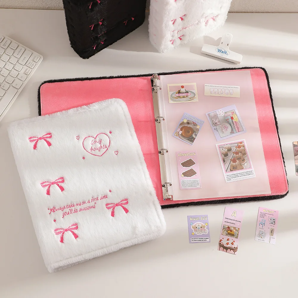 A4 A5 Binder Black White Plush Cover Kawaii Large Capacity Photo Card ...