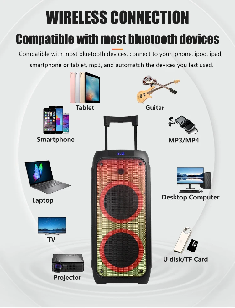 Professional Trolley Double 10 Inch Audio Subwoofer Speaker With Flame Light Partybox Dj ...