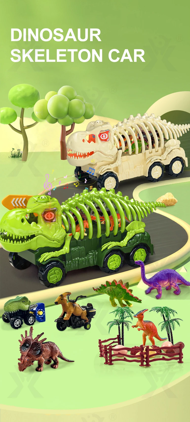 Chengji New Design Pull-back Vehicle Storage Acousto-optic Dino ...