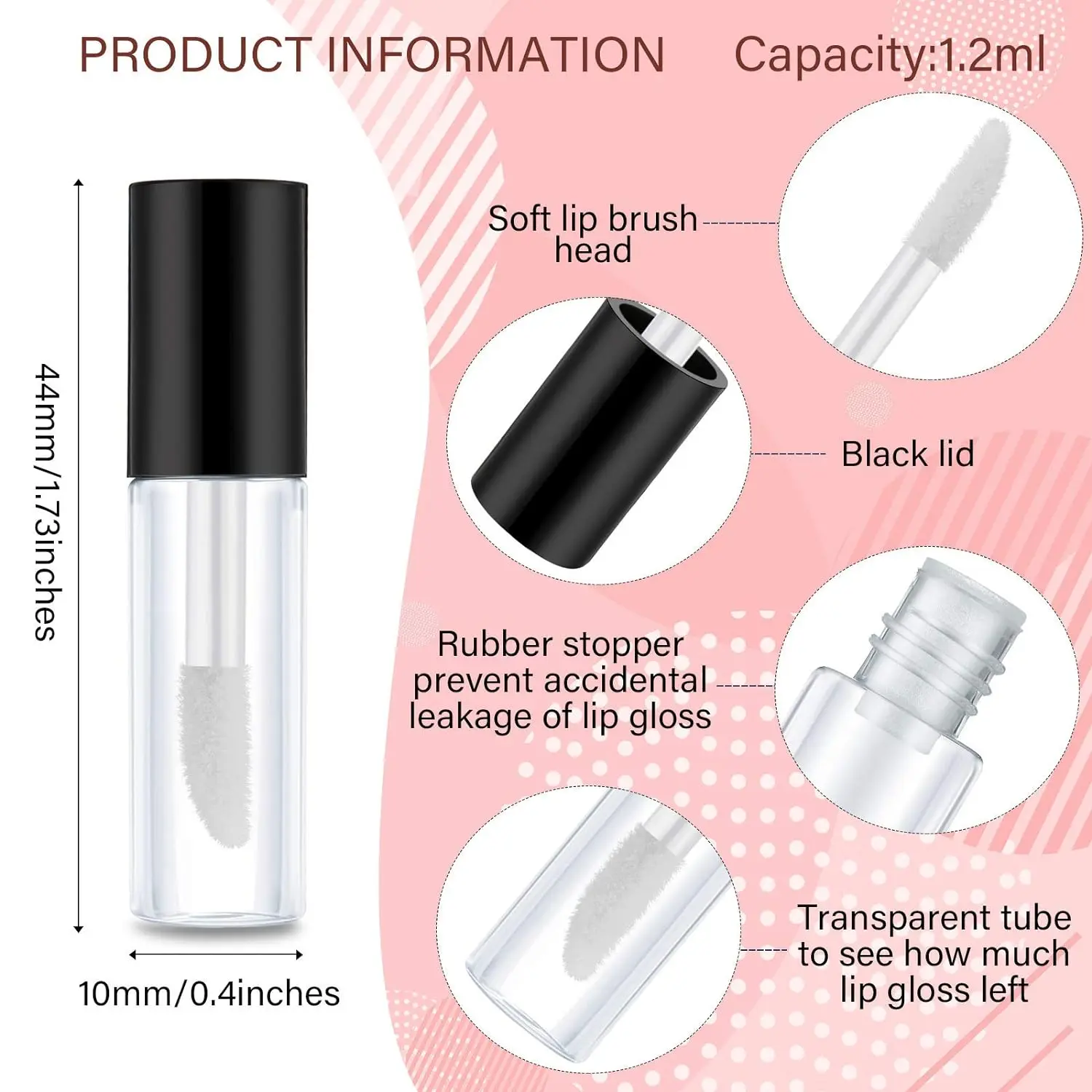 Clear Empty Lip Balm Bottles 1.2ml Mini Lip Gloss Tubes Refillable ...