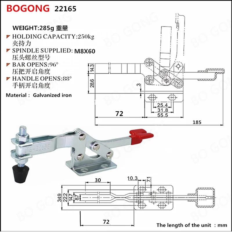 BOGONG HS CH GH-22165 Quick Release Horizontal Toggle Clamp for Woodworking and Carves WDC 22165 ...