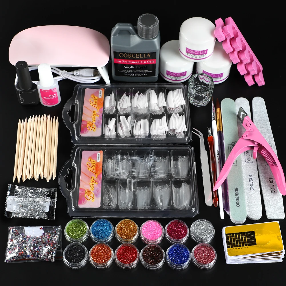 Private Label Big Set Nail Kit Crystal Acrylic Gel Led Uv Gel With Top