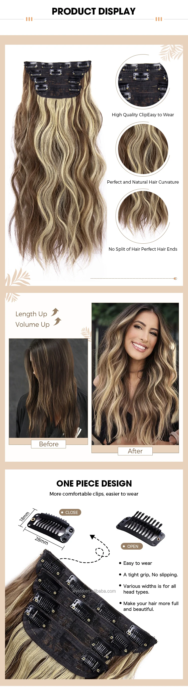 Clip in Hair Extensions - Long Wavy Synthetic Hair Pieces