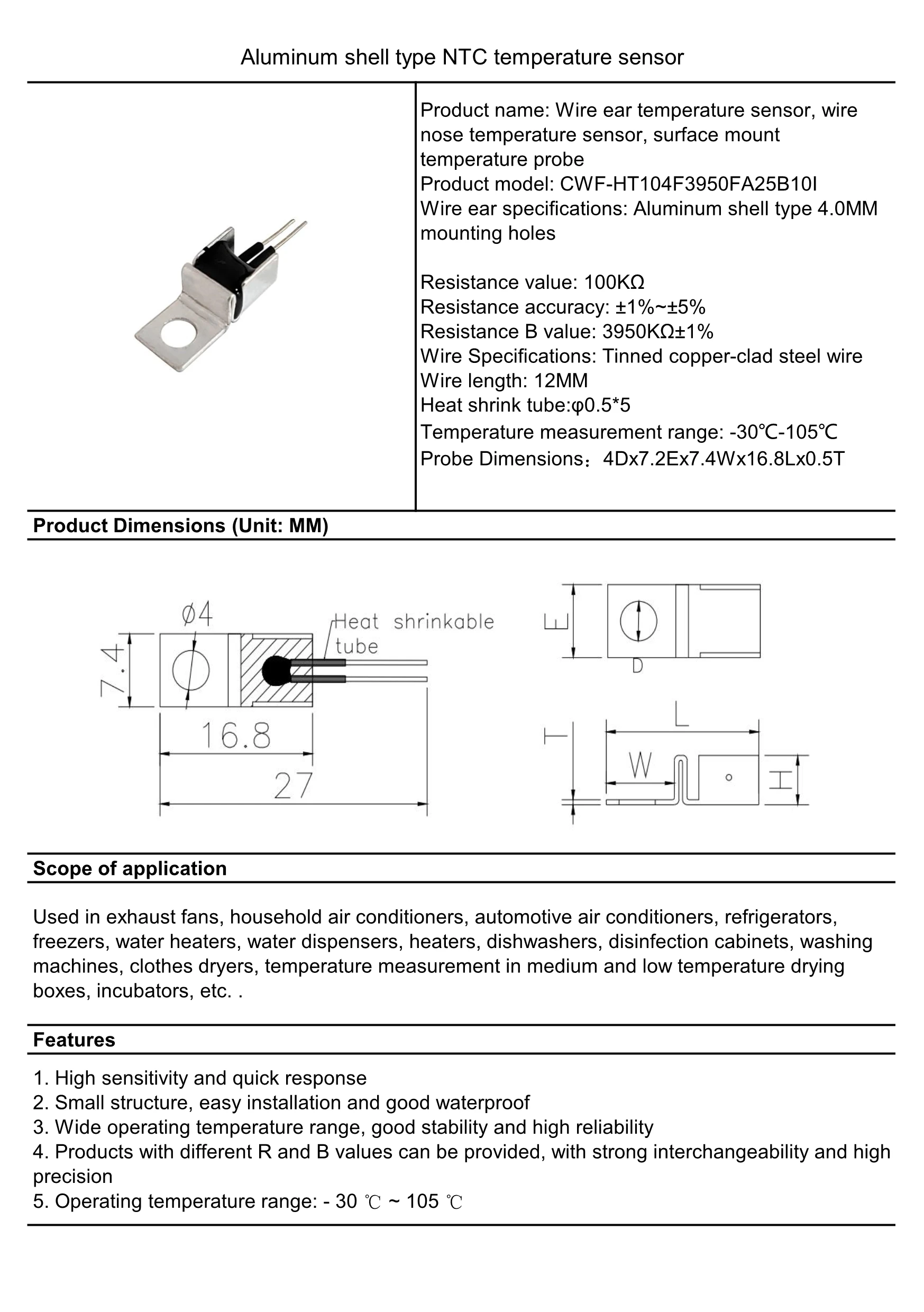 refrigerator sensor ntc thermistor sensor 10k 50k 100k ntc temperature ...