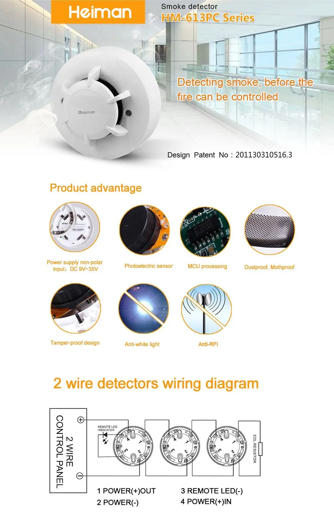 Wireless Conventional Smoke Detector Stored Energy 24v Dc 4 Wire Smoke ...