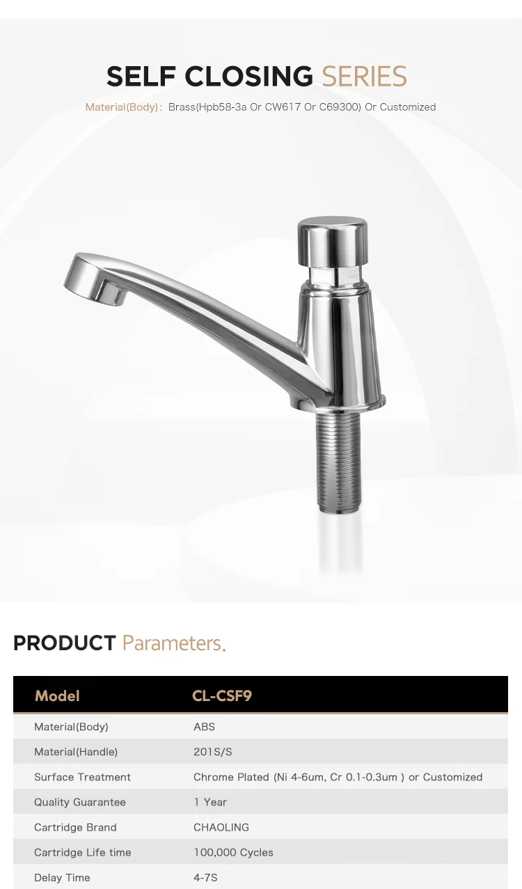 Brass Push Button Basin Tap - Chrome Water Saving Faucet