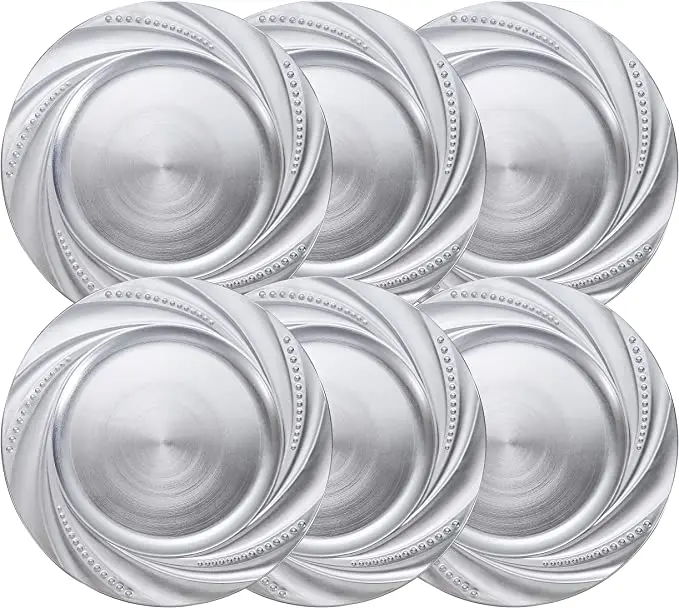 13 Inch Sliver Round Emboss Table Dinner Plate Cake Plastic Charger ...