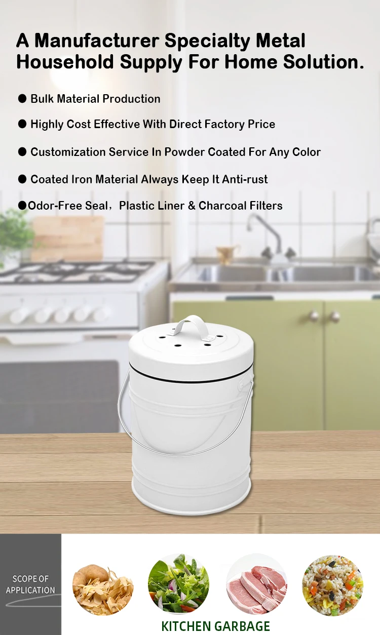 Kichen木炭过滤器堆肥箱镀锌金属带塑料衬里工厂家用厨房白色1.3加仑3l 5l Bsci Oem Odm - Buy 厨房垃圾桶壁挂式家用厨余垃圾收纳柜门带盖专用折叠挂墙,家用厨房垃圾桶 ...