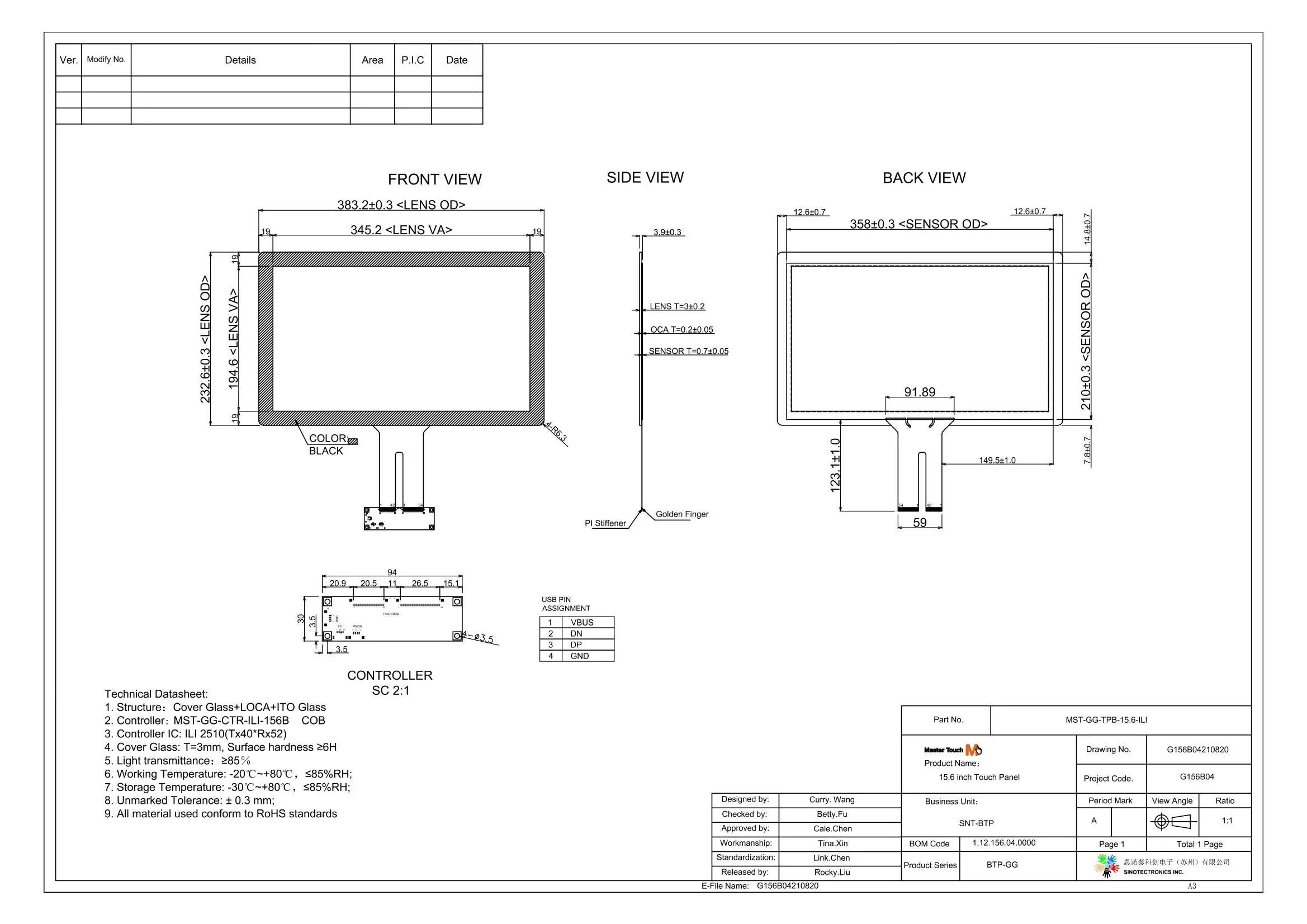 Customized Multi Touch Pcap Gg 15.6 Inch Capacitive Touch Screen Panel ...