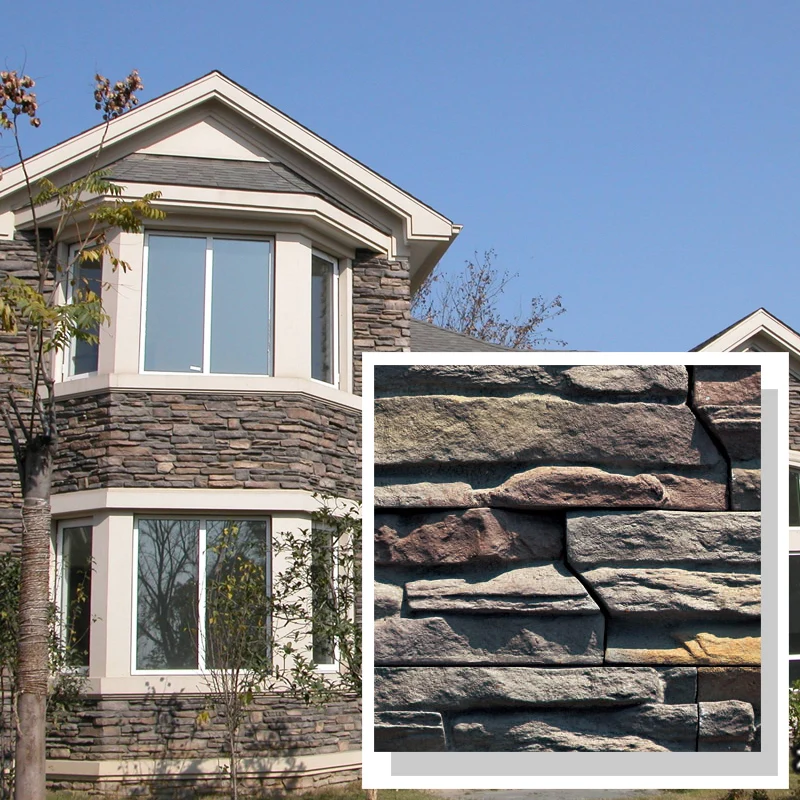 Grey Quartzite Stacked Stone Exterior Wall Veneer Panels Thin Culture ...