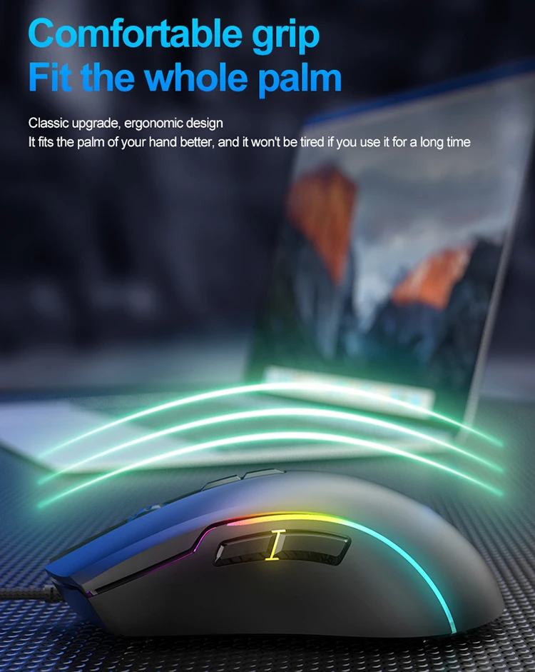 7200 Adjustable Dpi Ergonomic Chromatic Wired Gaming Mouse Computer ...