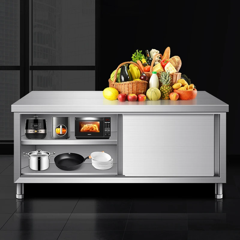 Sliding door workbench stainless steel single pass kitchen workbench ...