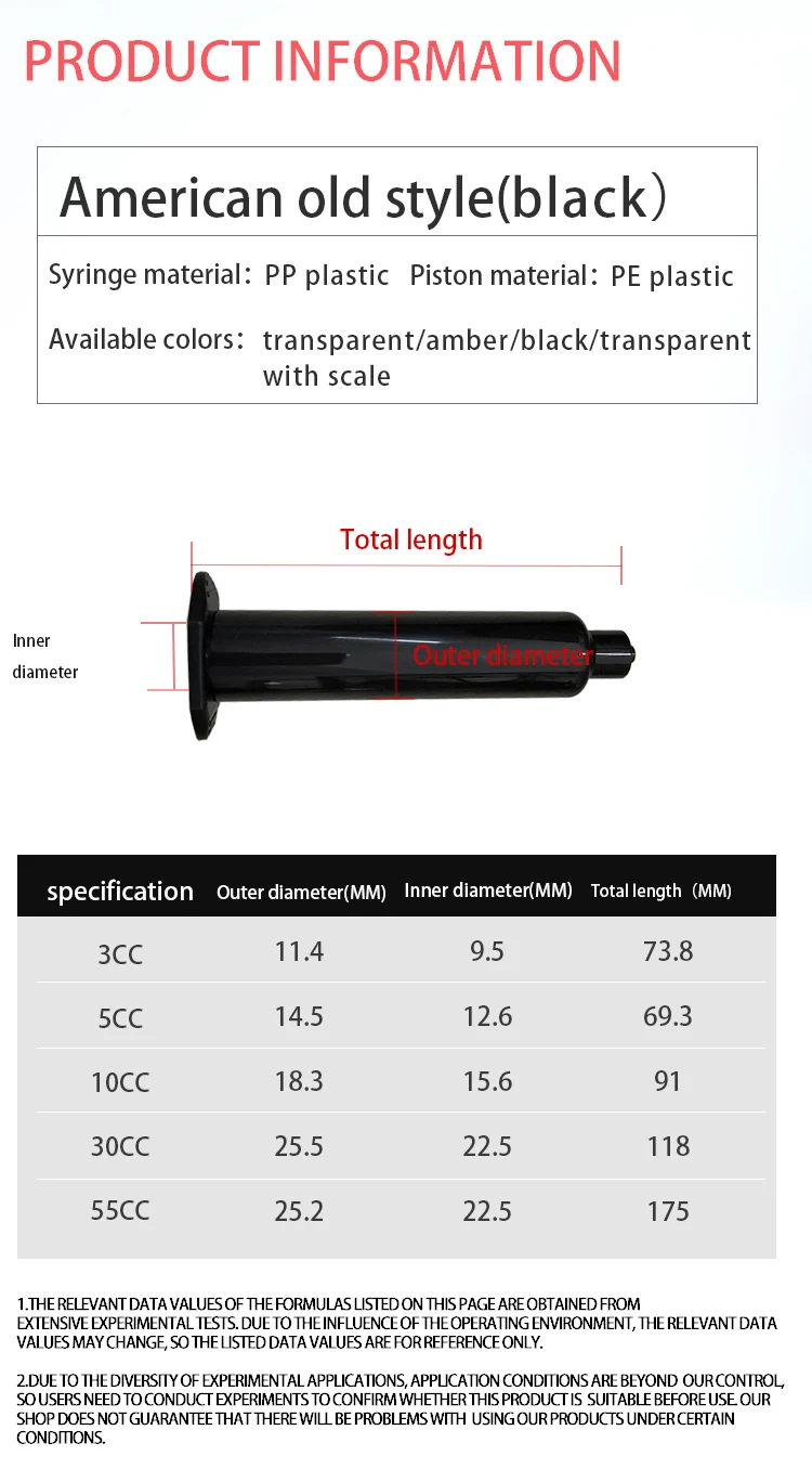 3cc/5cc/10cc/30cc/55cc Pneumatic Black Injector Cylinder Industrial ...