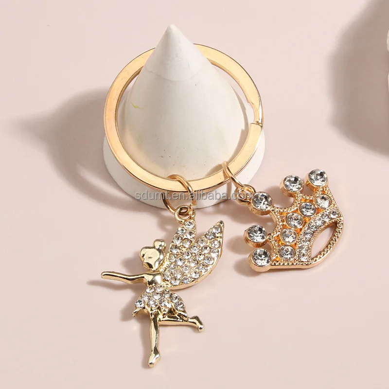 Golden Color Crystal Metal Crown Keychain Heart Key Chain Girl Dancer ...