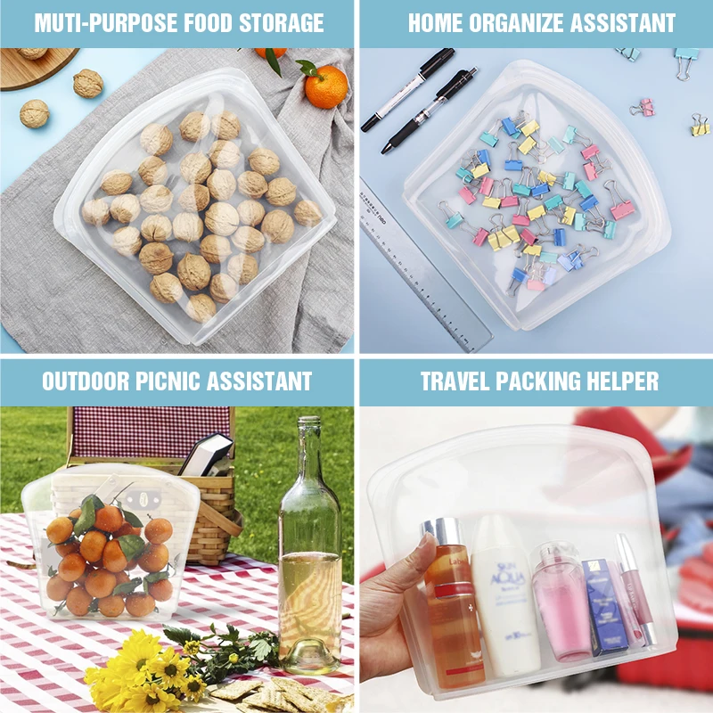 100% Silicone Reusable Fresh Food Bag For Packing Food Grade Reusable ...