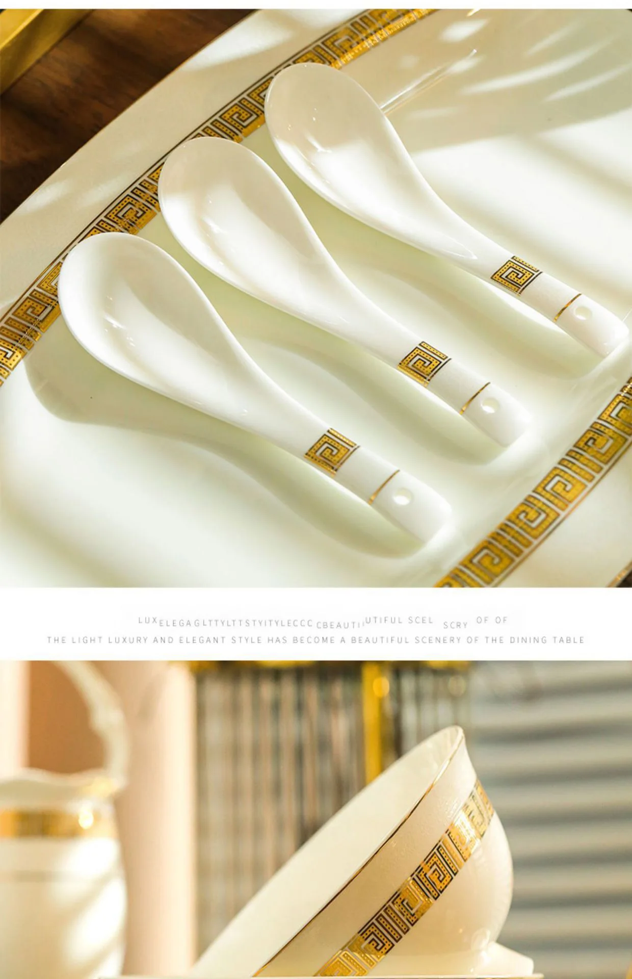 Wholesale European Style Gold 60pcs Bone China Dinner Set