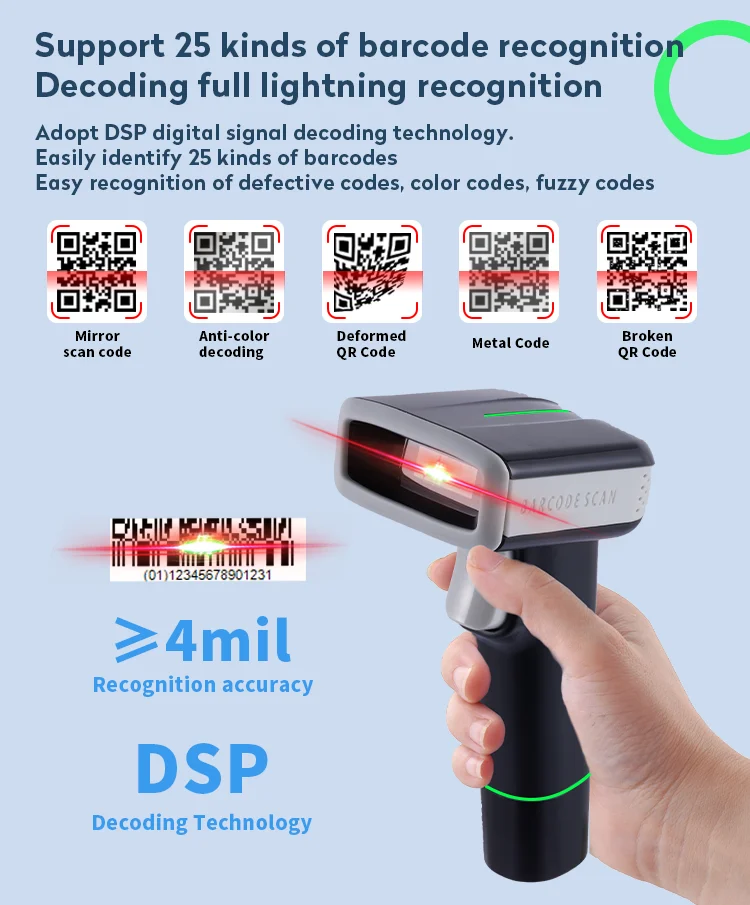Jr 2024 Bluetooth Wireless 2d Barcode Scanner Handheld 3-in-1 Usb Wired ...