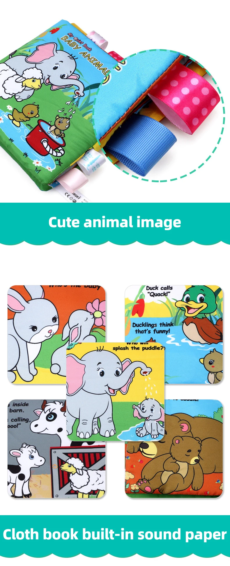 Early Educational Jungle Animals Sensory Interact Game Book Kids Plush ...