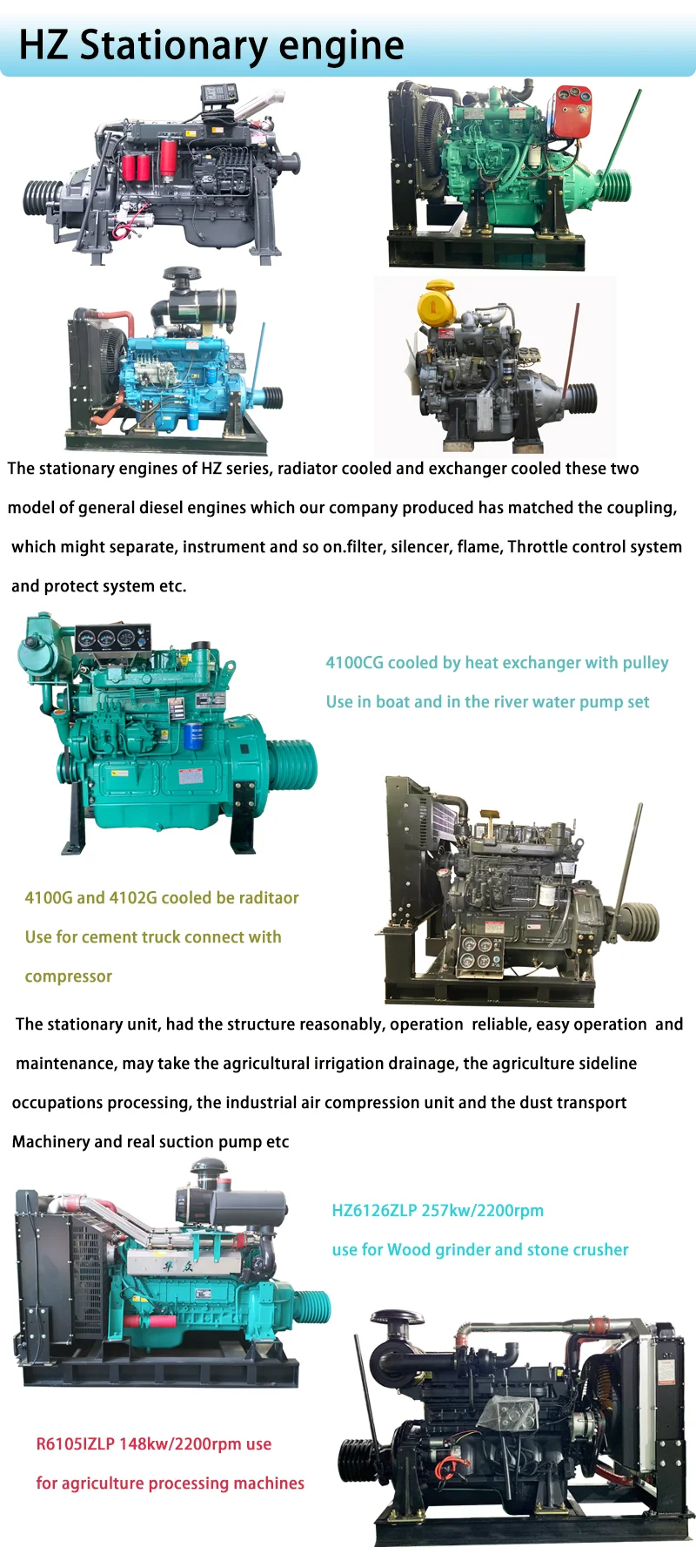 Stationary Diesel Engine with Clutch and Pulley for Irrigation