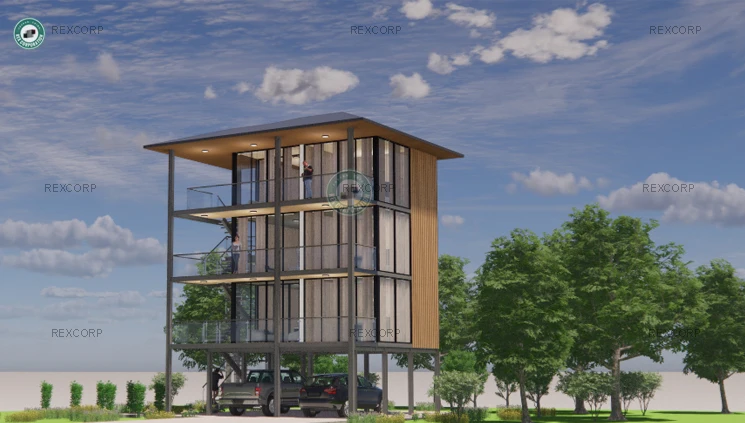 Modular Container Hotel with Car Park - 3 Storey Seaview