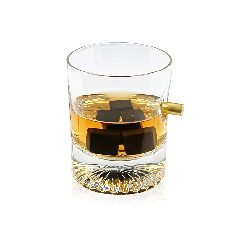 Shunstone Lead Free Creative Whisky Glass With Bullet Embedded Round ...