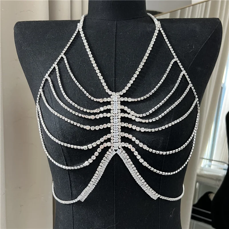 Multilayer Big Crystal Halter Chest Chain Women Performance Jewelry ...