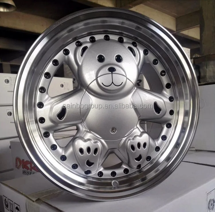 F991770 15x8 4x100 Bronze Silver Machine Lip Cute Bear Wheels
