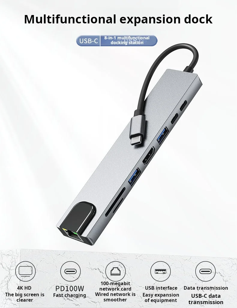 8 In 1 Docking Station Concentrator Usb Hub 2.0 3.0 Adapter Dock Multi ...