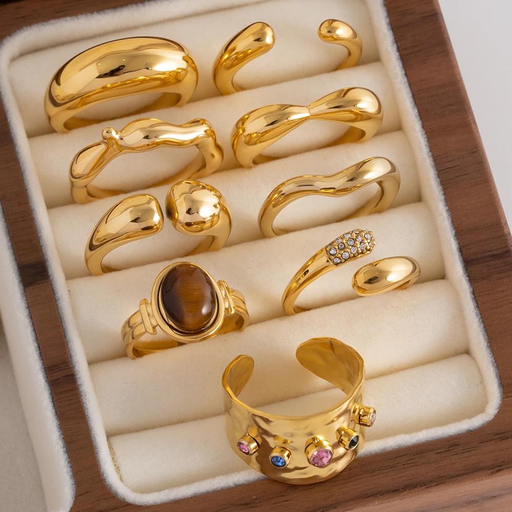 Minimalist Neutral Irregular Liquid Metal Crown Water Drop18k PVD Gold ...