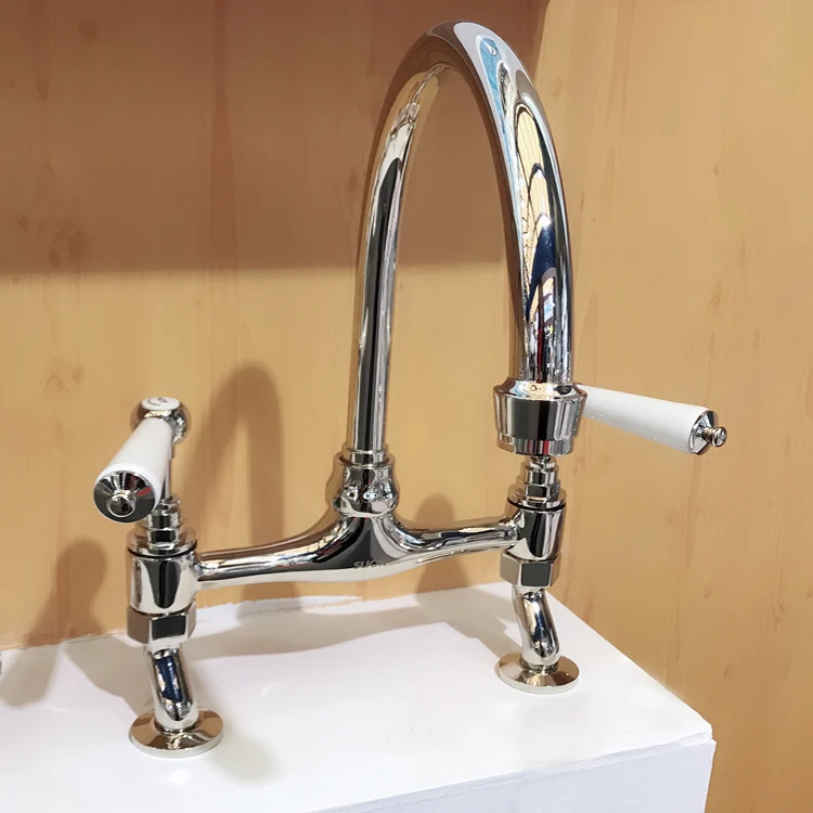 Traditional Brass Two Handle Kitchen Mixer Taps - Antique Gold