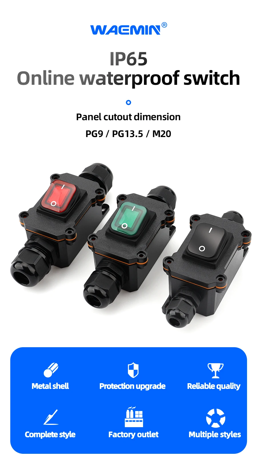 WAEMIN Outdoor Inline Cord Switch 25A/250VAC IP65 Waterproof