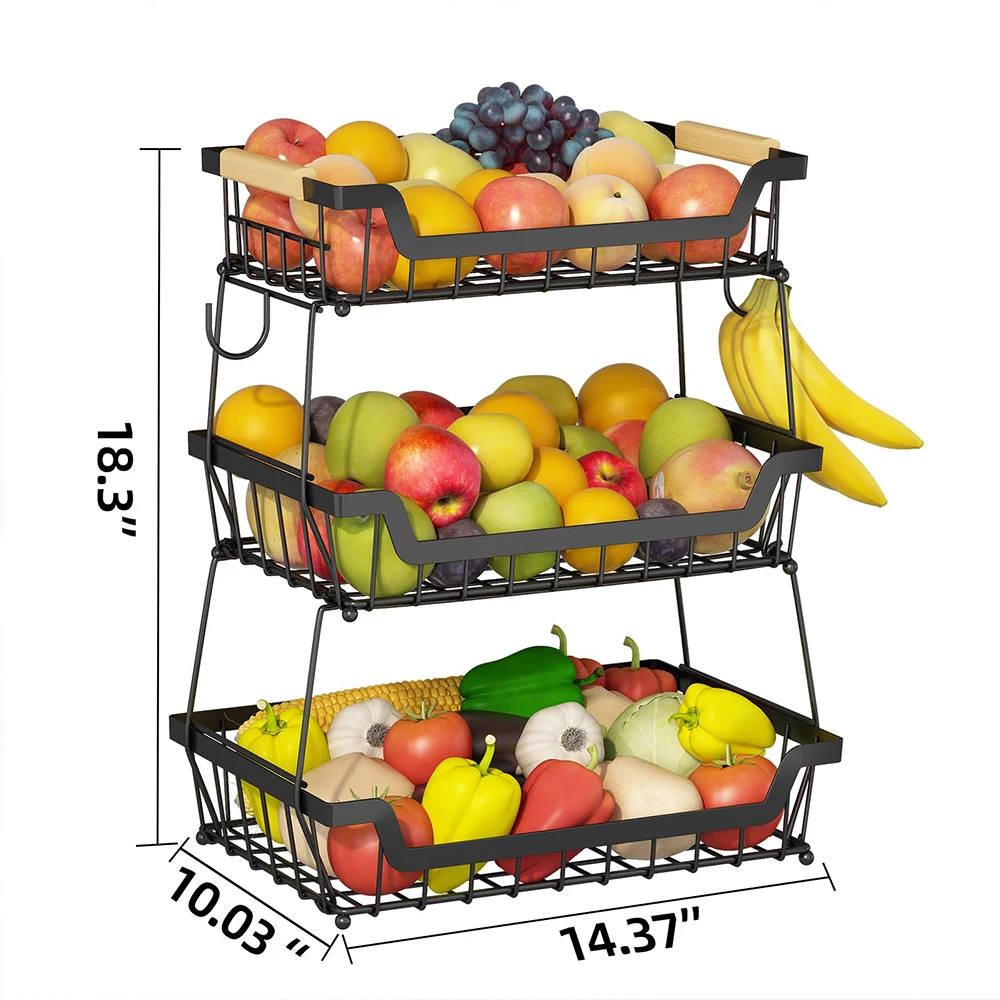 3-Tier Fruit Basket Stand Decorative Iron Fruit Bowl Metal Wire Fruit ...