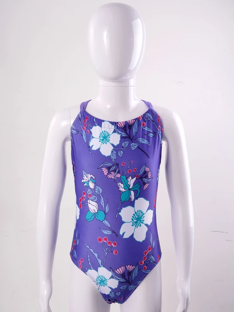 Kids Girls Cross One Piece Shoulder Straps Sleeveless Ruffle Swimwear ...