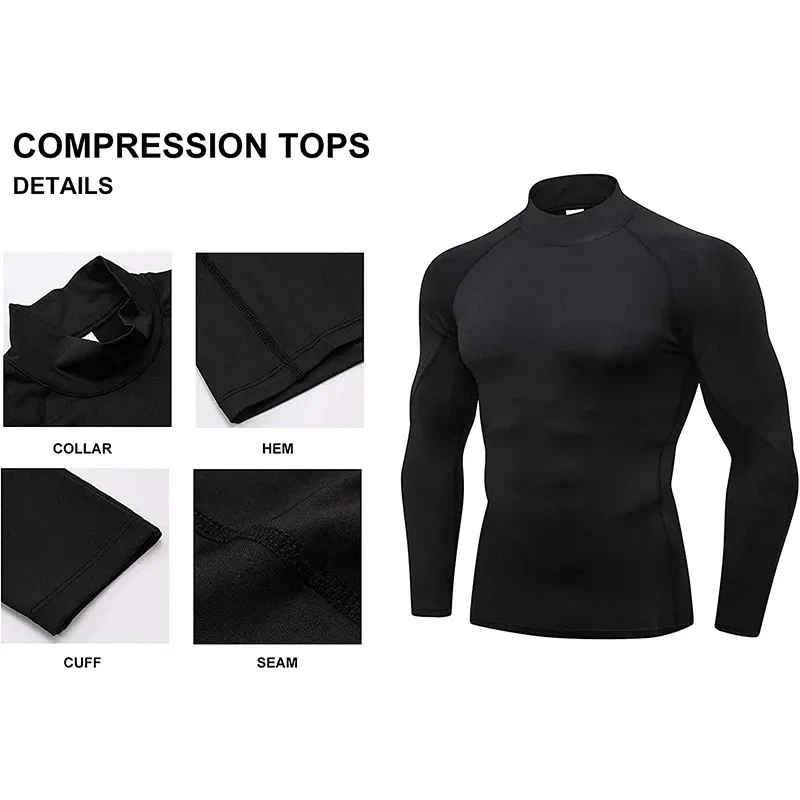 Custom Performance Flatlock Seam Gym High Neck Compression Shirts for Men