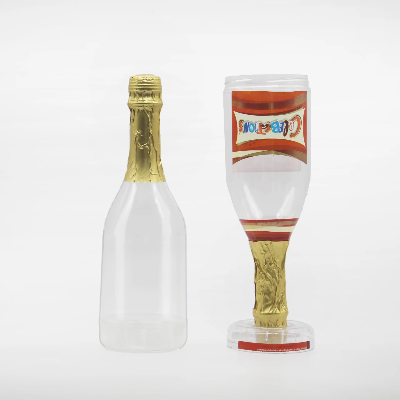Clear Champagne Bottle with Gold Foil for Candy Packaging