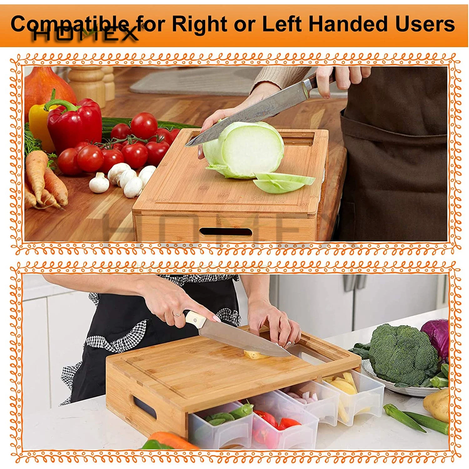 Large Kitchen Bamboo Cutting Board With Containers,Multi-functional ...