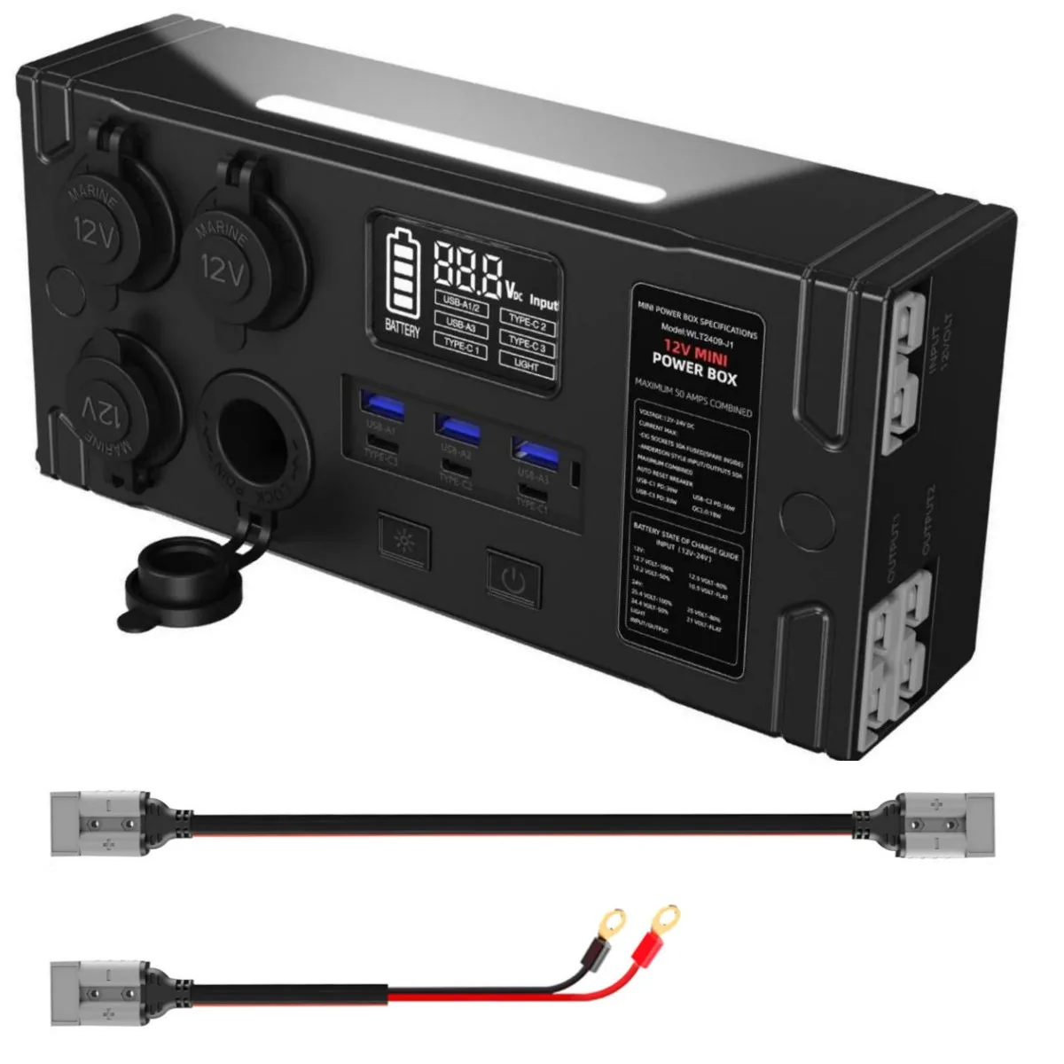 12V Anderson Mini Control Power BOX Hub with Triple USB-C & QC 3.0 ...