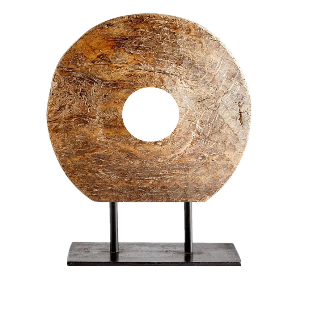 22 Inch Round Teak Wood Art - Weathered Large Disc Decoration