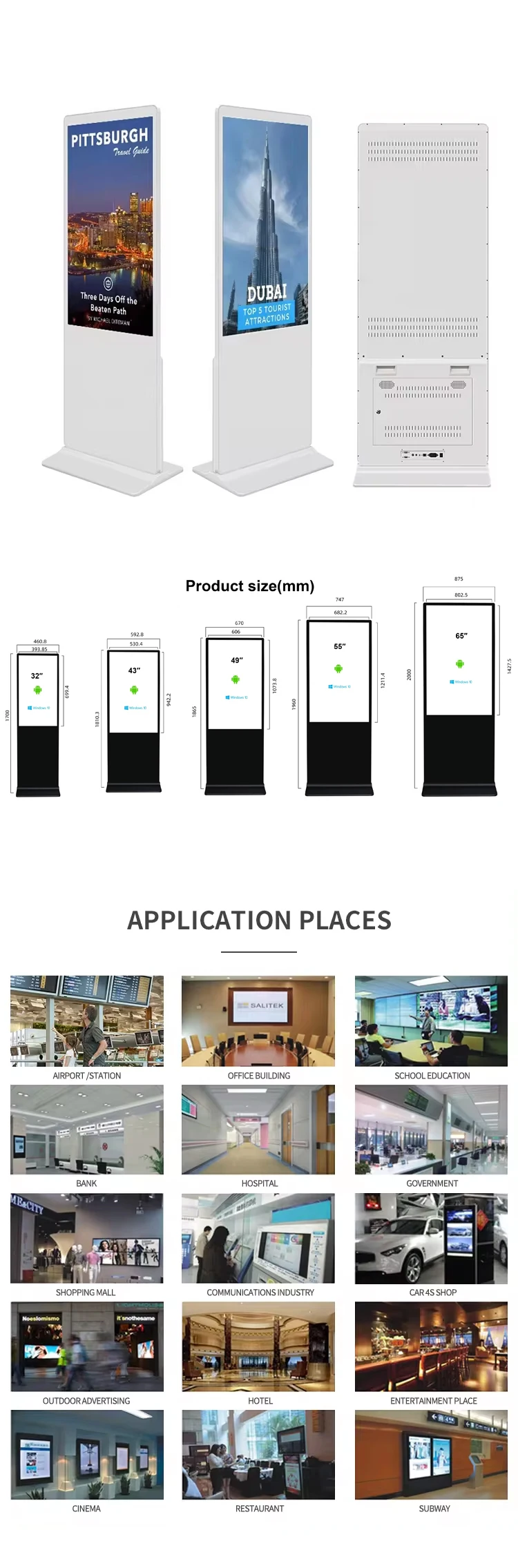 4k Floor Standing Digital Signage 75 86 98 Inch Marketing Advertising ...