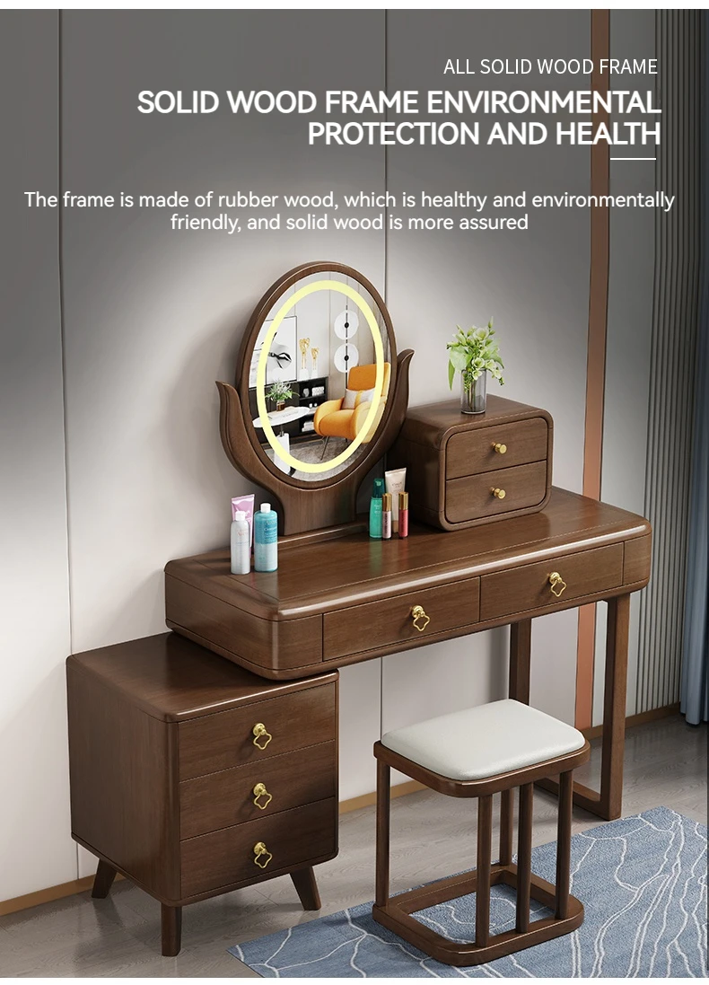 New Chinese Style Solid Wood Dressing Table Bedroom Modern Simple Light ...