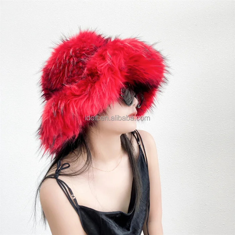 IDOIT Winter Latest Fashion Designer Fluffy Faux Fur Bucket Hats Y2K ...