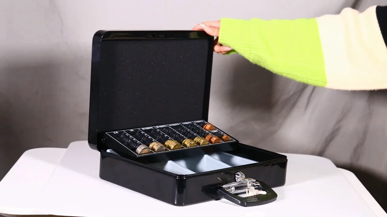 Metal Cash Money Box,Removable Cash Tray With Compartment For Rolled ...