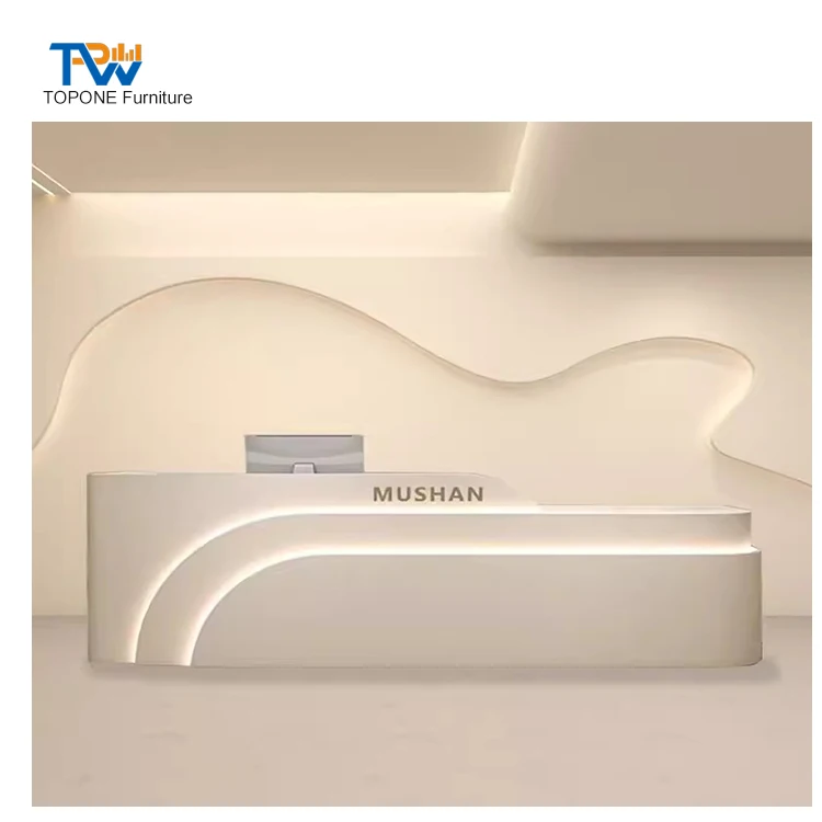 Modern LED l shaped reception desk beauty salon front desk reception ...
