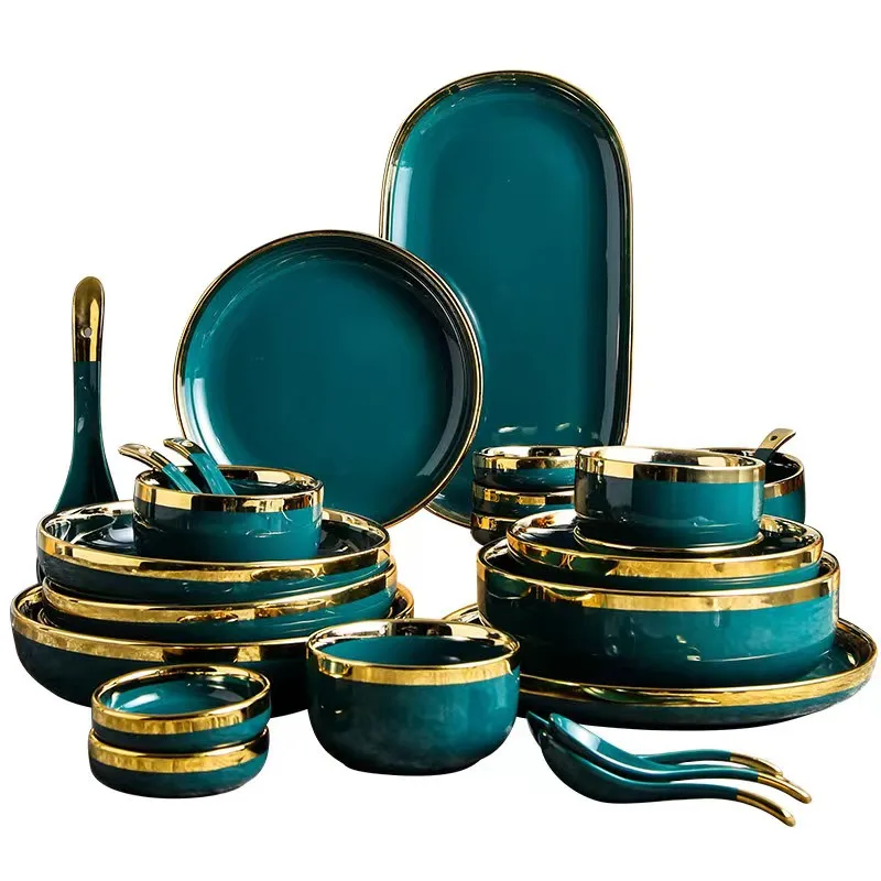 Nordic Luxury Set Commercial Cheap Dinner Round Gold Rim Ceramic Plate ...